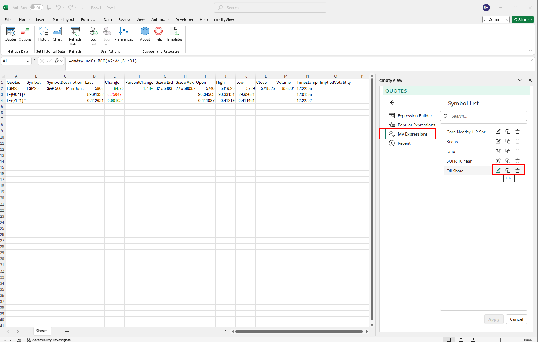 Expressions | cmdtyView for Excel