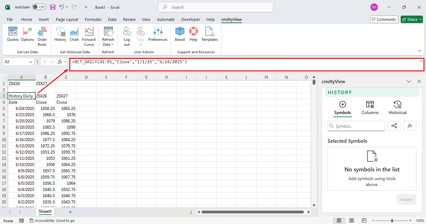 Syntax and Functions | cmdtyView for Excel