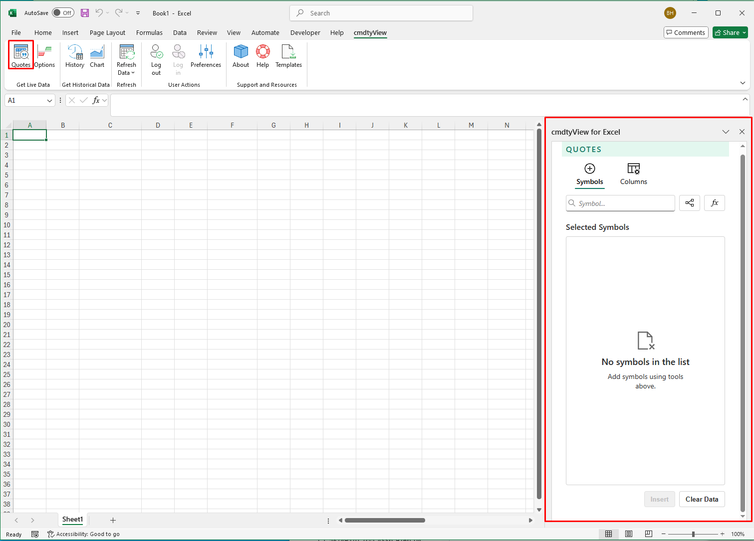 Quotes | cmdtyView for Excel