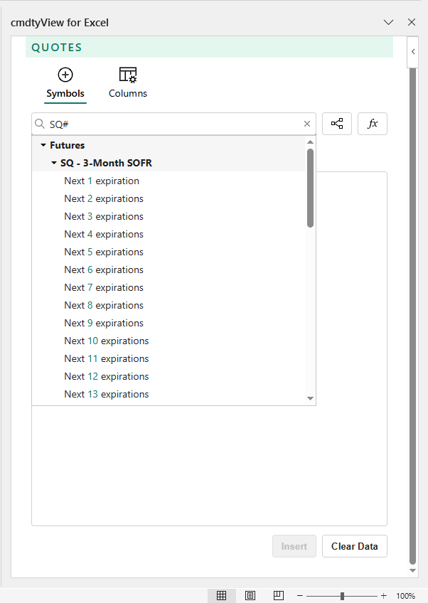 Quotes | cmdtyView for Excel