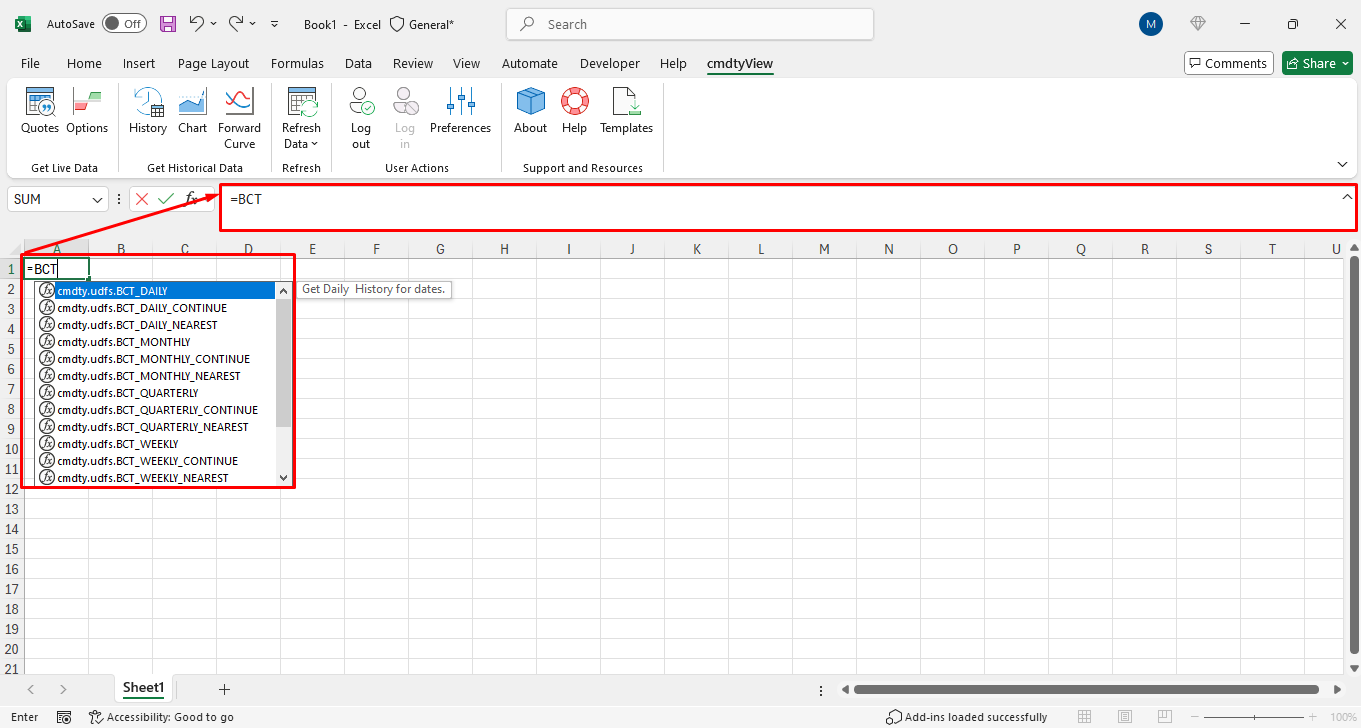 Syntax and Functions | cmdtyView for Excel