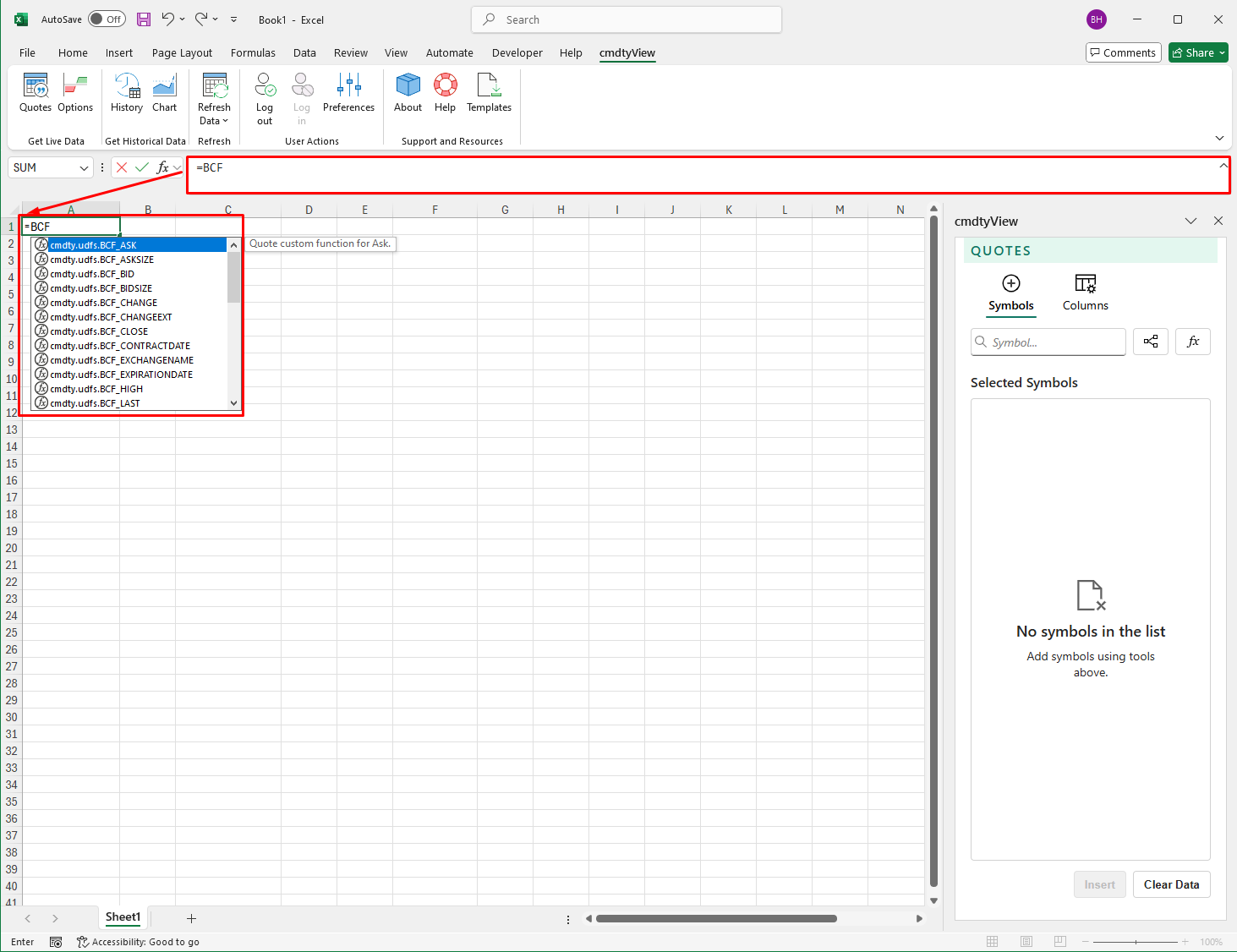 Syntax and Functions | cmdtyView for Excel