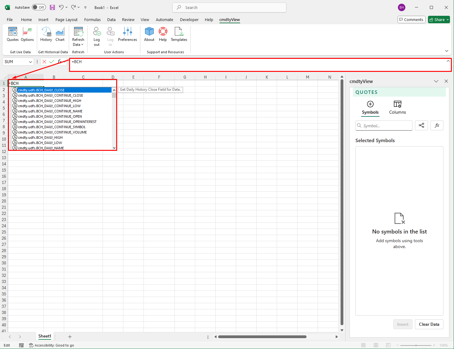 Syntax and Functions | cmdtyView for Excel