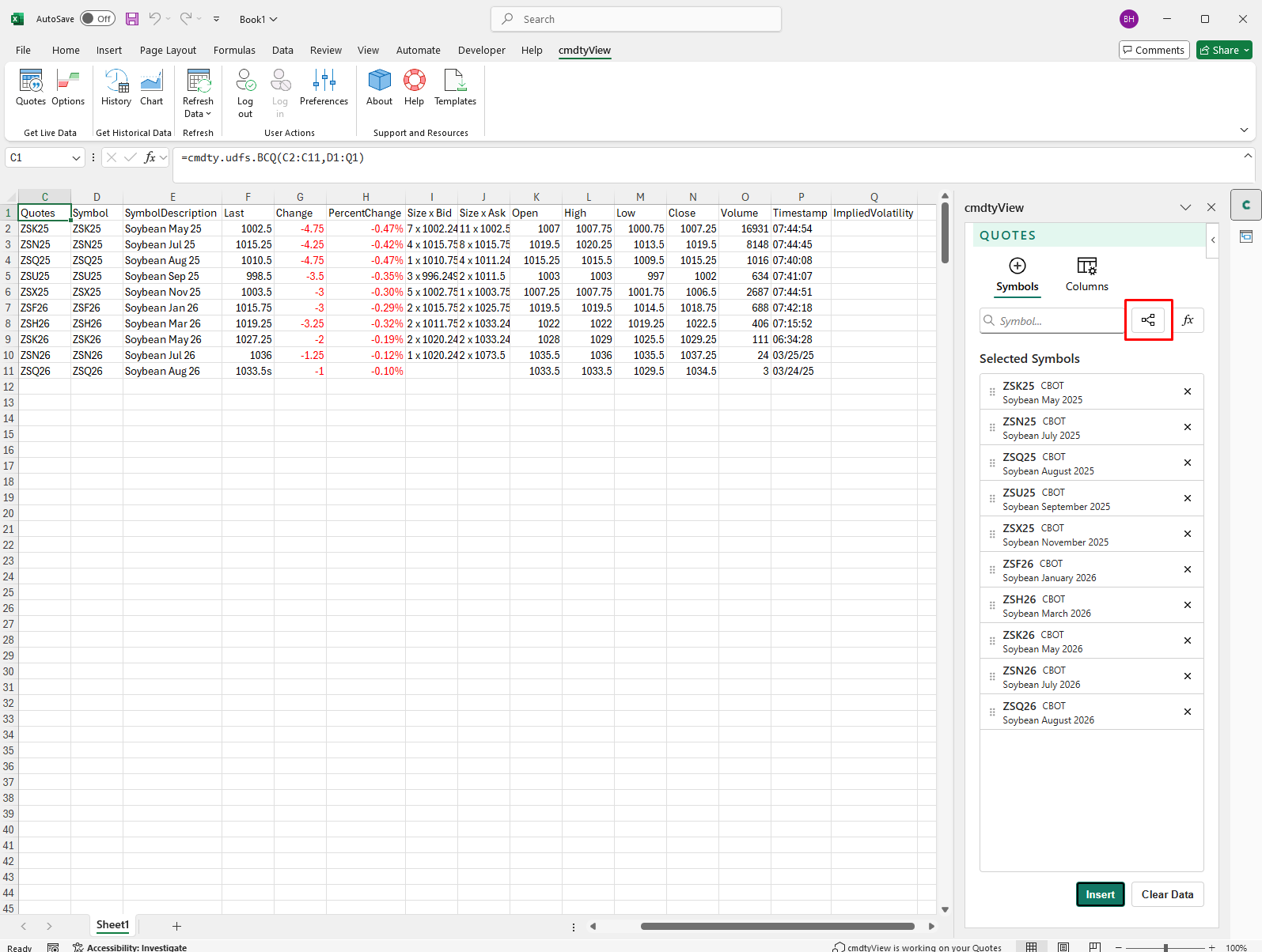 Symbol Search | cmdtyView for Excel